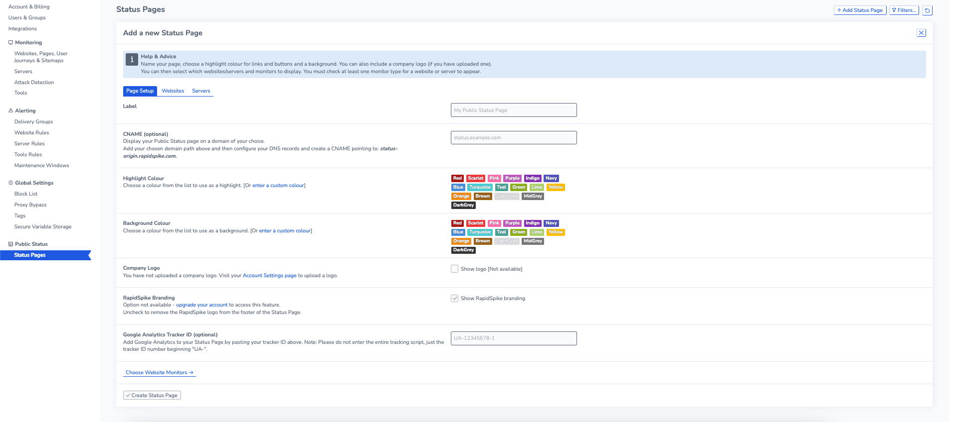 Set Up A Status Page - RapidSpike Support Center